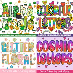 Doodle Alphabet Letters Mega Bundle PNG - Spring Floral, Easter ...