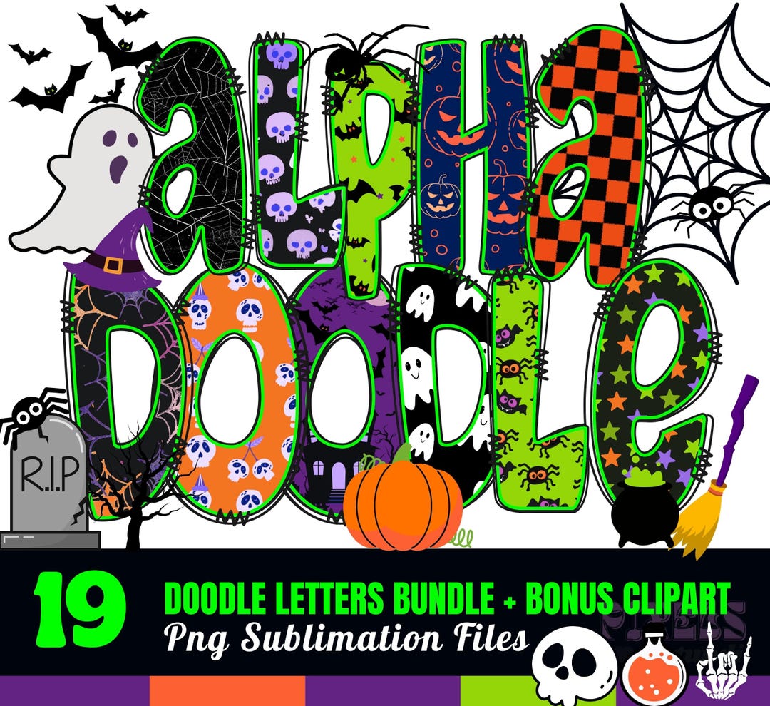 Spooky Halloween Letters Font PNG Bundle With 19 Neon Scary Letter ...
