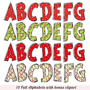 Christmas Letters Doodle Clip Art PNG Files, Christmas Sublimation ...