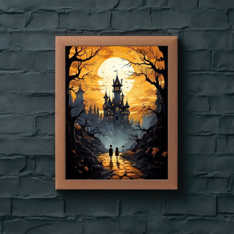 Creepy Castle Art Printable - Halloween Decor, Dark Forest Illustration ...