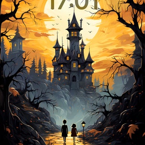 Creepy Castle Art Printable - Halloween Decor, Dark Forest Illustration ...