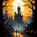 Creepy Castle Art Printable Halloween Decor, Dark Forest Illustration ...