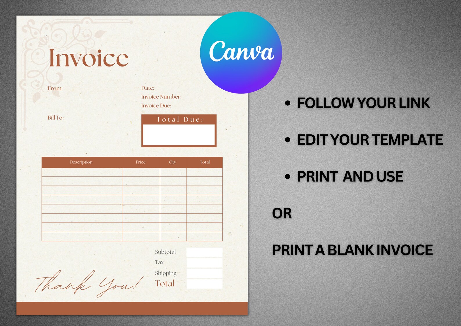 Invoice Template PDF Editable Invoice Form Modern Invoice Printable ...