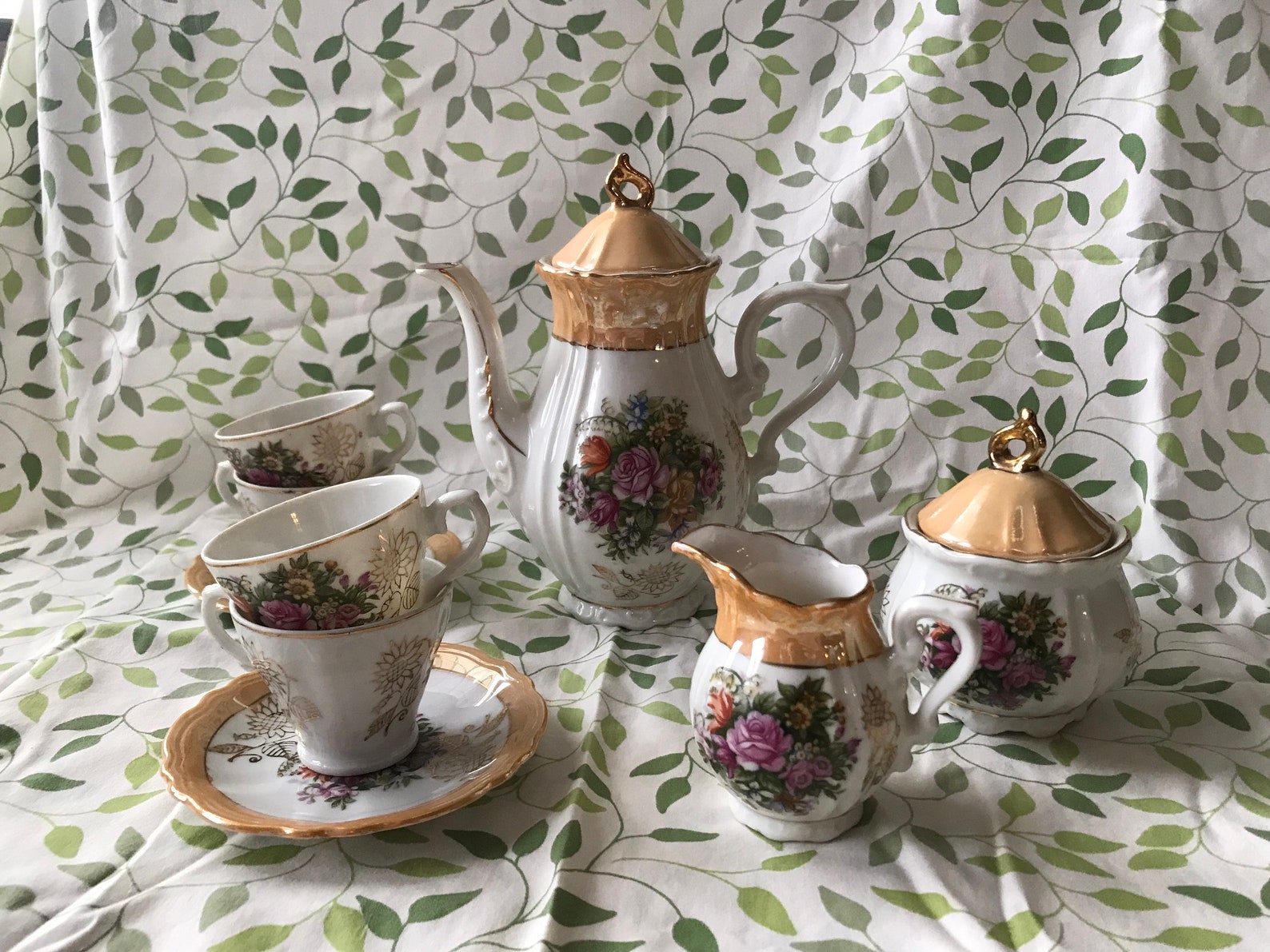 Vintage Japanese Tea Set Cottagecore Teapot Floral and Gold Teapot and ...