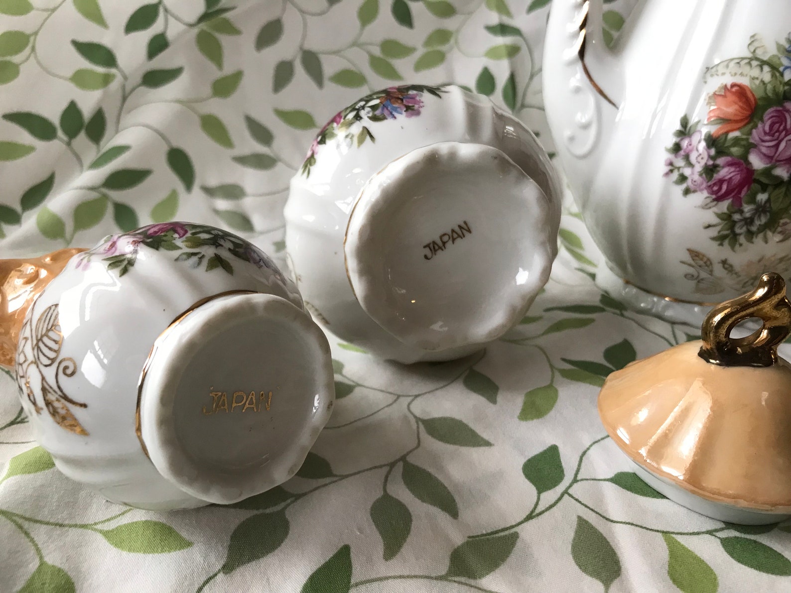 Vintage Japanese Tea Set Cottagecore Teapot Floral and Gold Teapot and ...