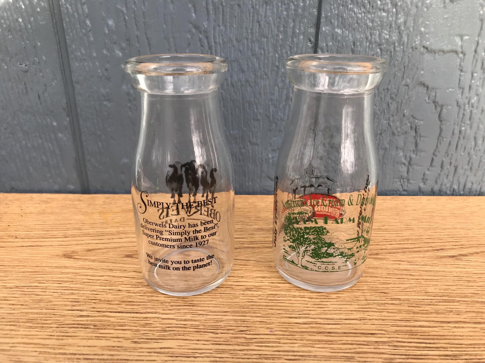Vintage Milk Bottles Half Pint Milk Bottles Oberweis Dairy Bottle Set of 2 Small Glass Milk ...