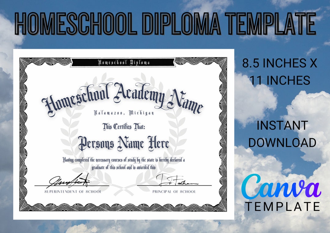 Homeschool Diploma Template Highschool Graduate Diploma Instant ...