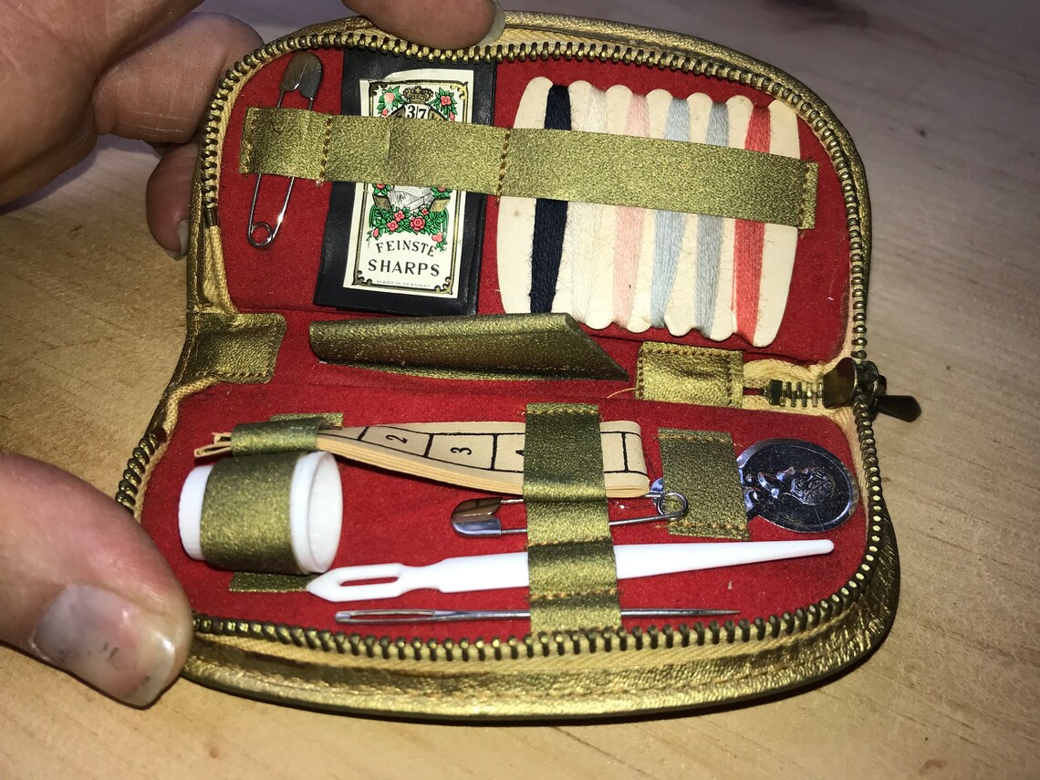 Vintage Pocket Sewing Kit Travel Size Sewing Kit With Zipping Case ...