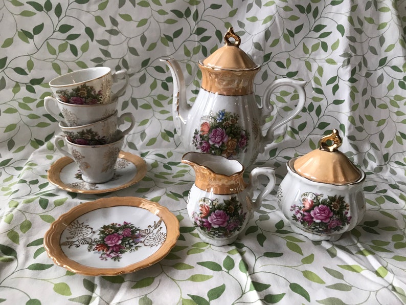 Vintage Japanese Tea Set Cottagecore Teapot Floral and Gold Teapot and ...