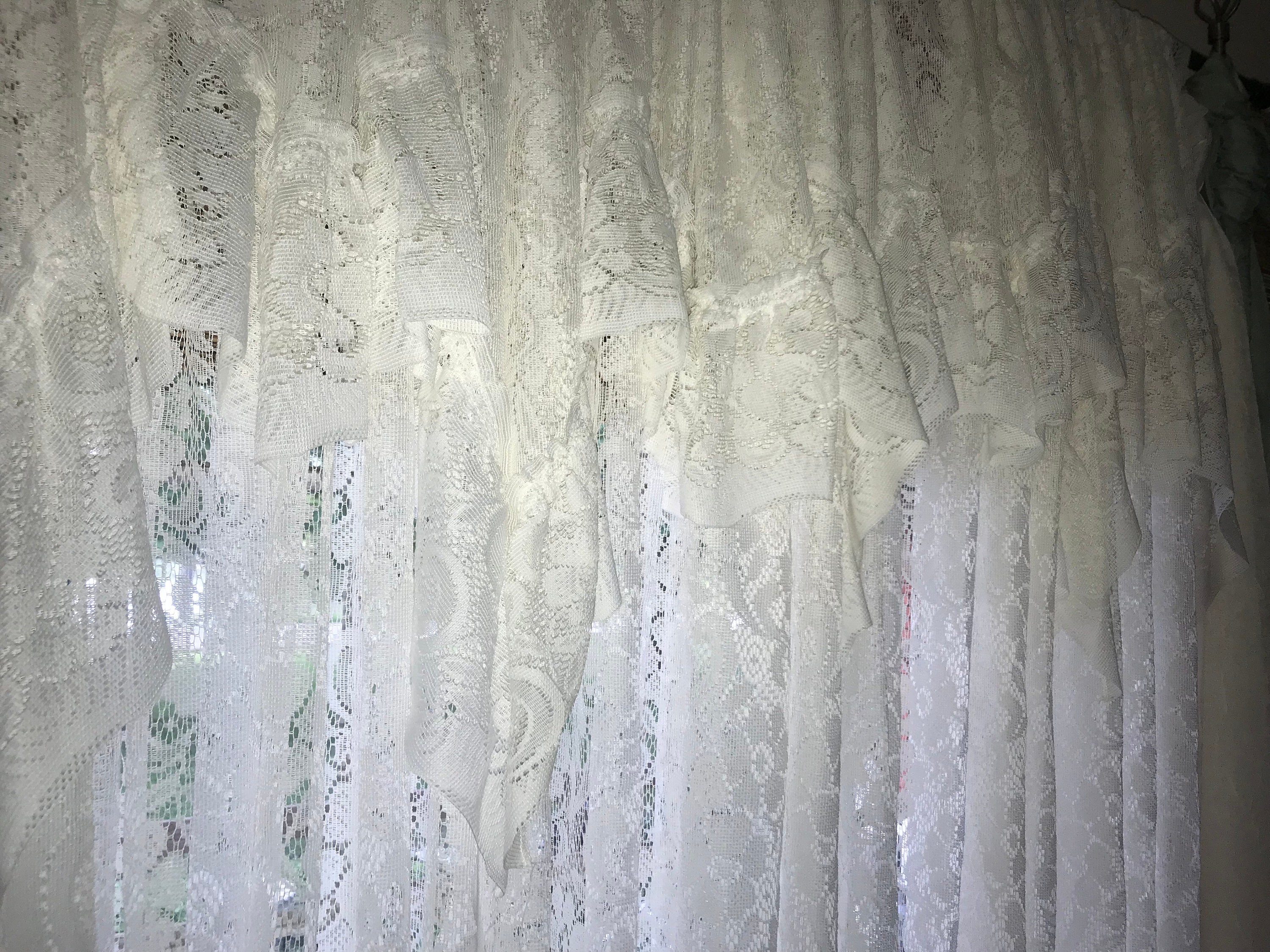 Set of 4 Vintage Lace Curtains White Lace Curtains With Attached ...