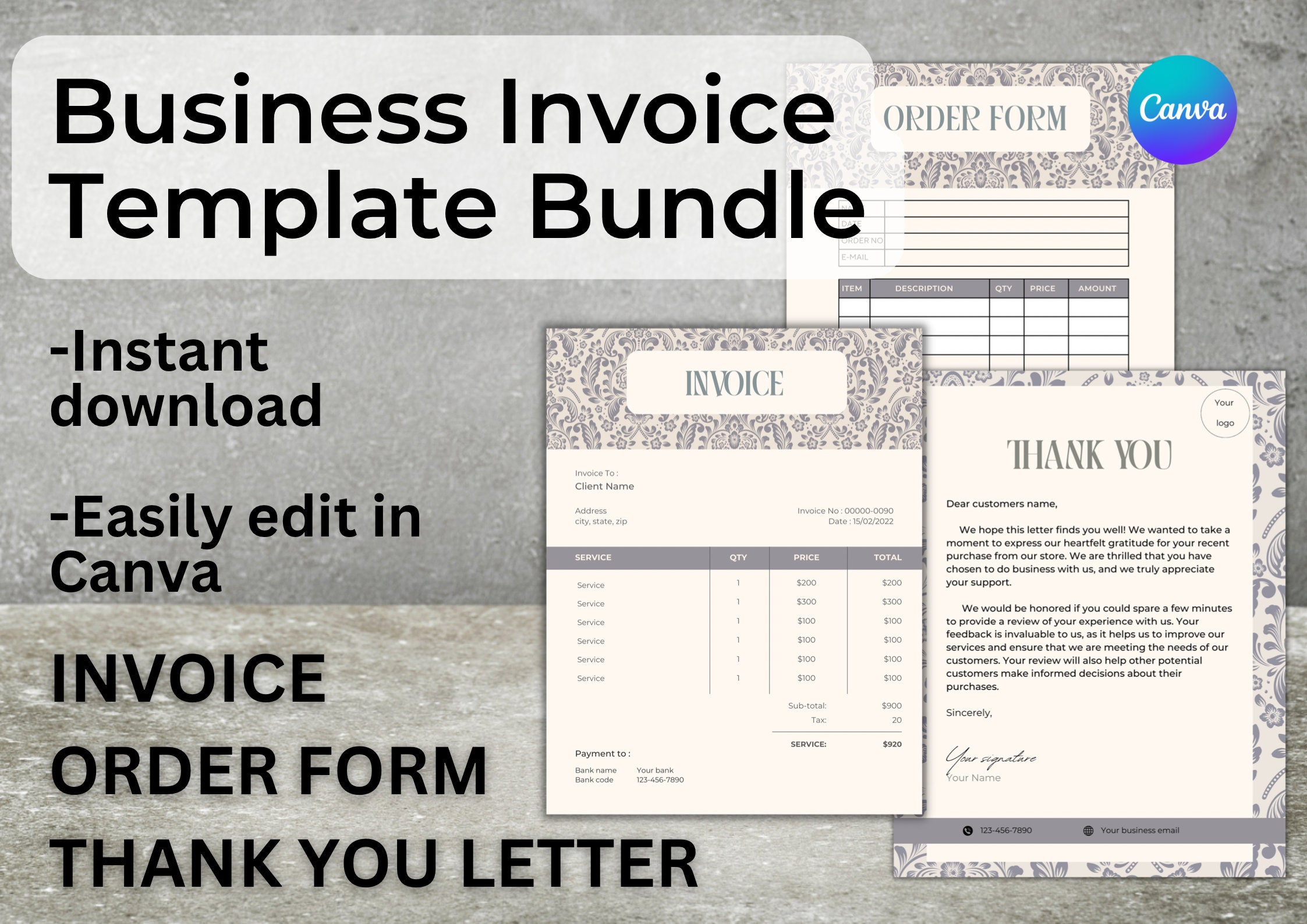 Invoice Template PDF Small Business Receipt Template Canva - Etsy
