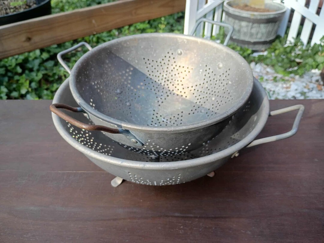 Antique Colander Vintage Wall Hanging Kitchen Decor Aluminum Strainer ...