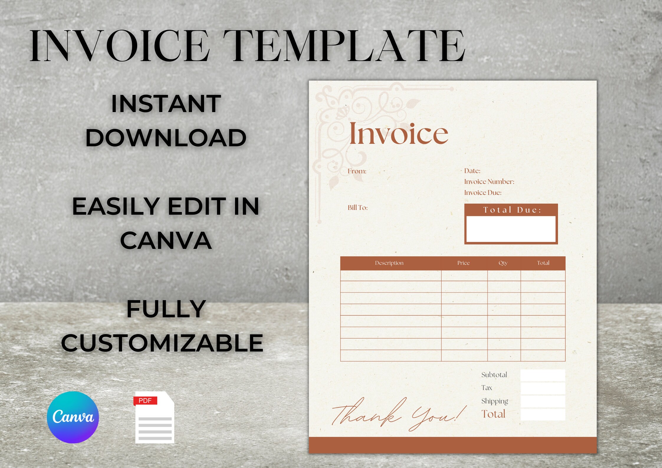 Invoice Template PDF Editable Invoice Form Modern Invoice Printable ...