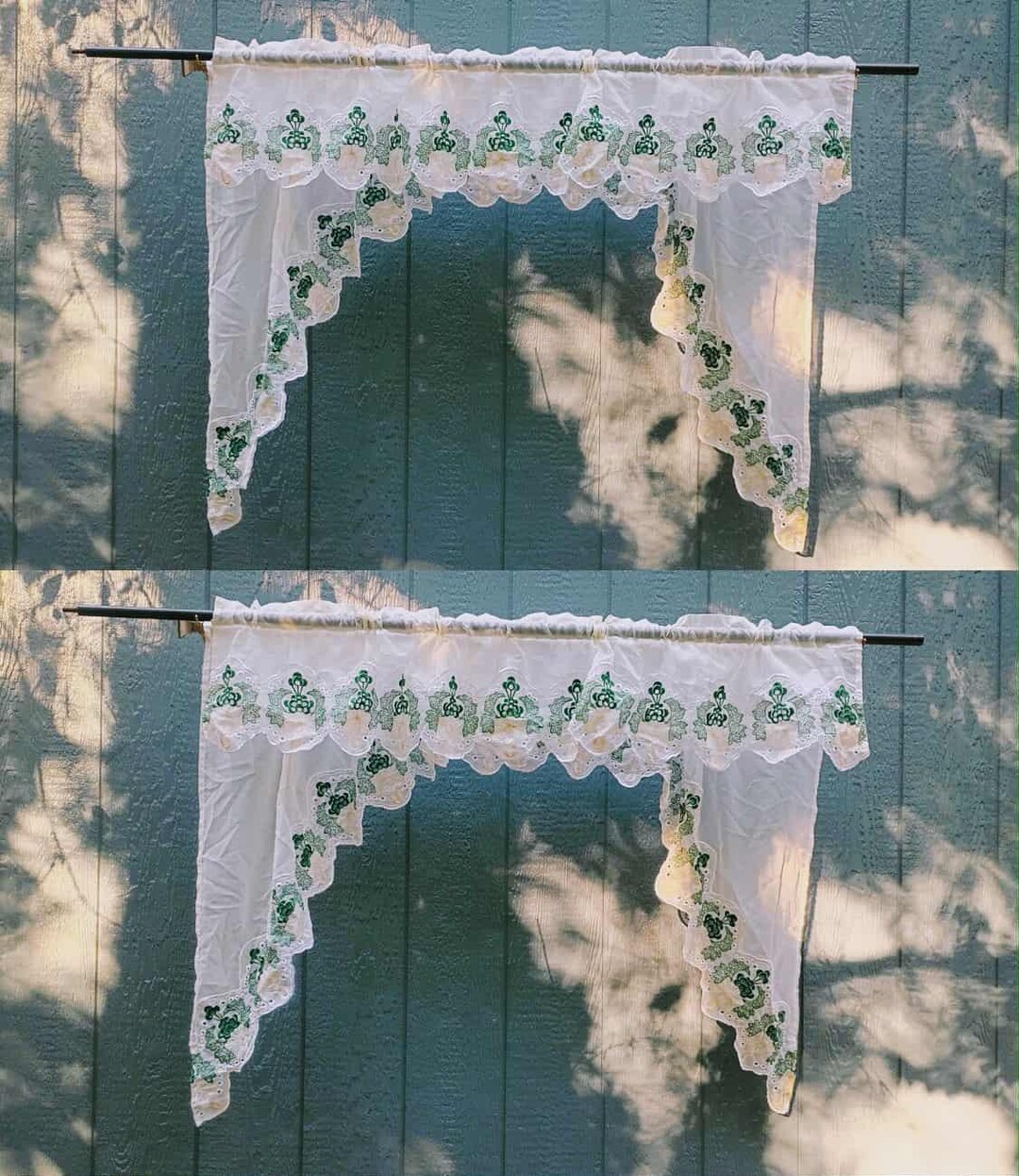 2 Sets of Vintage Cafe Curtains With Valance 6 Piece White and Green ...