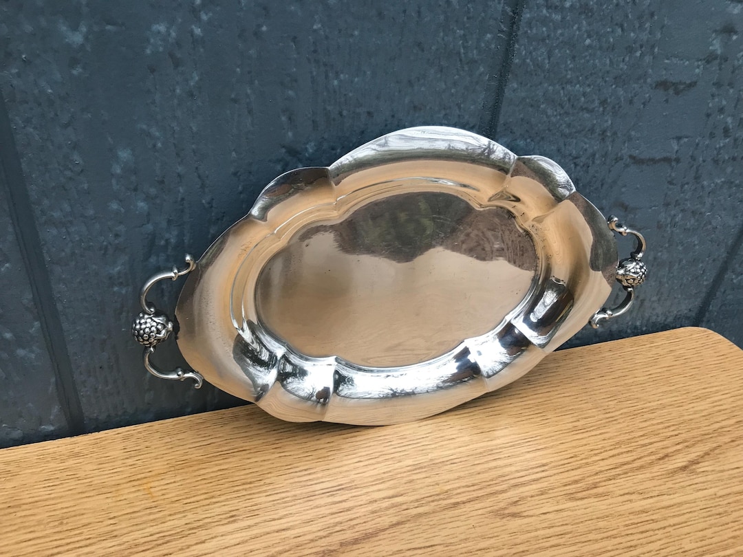 Vintage Pewter Tray With Handles Plymouth Pewter Oval Shaped Table Tray ...