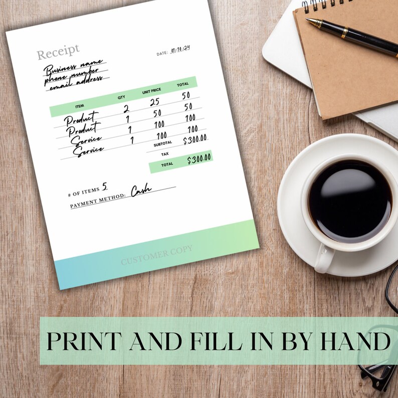 Small Business Receipt Template Printable Blank Receipt Digital ...