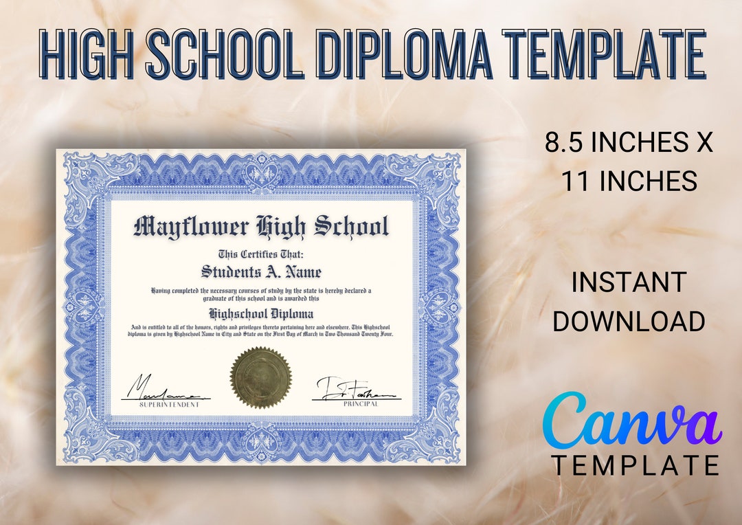 High School Diploma With Gold Seal Diploma Template 2024 Graduation ...