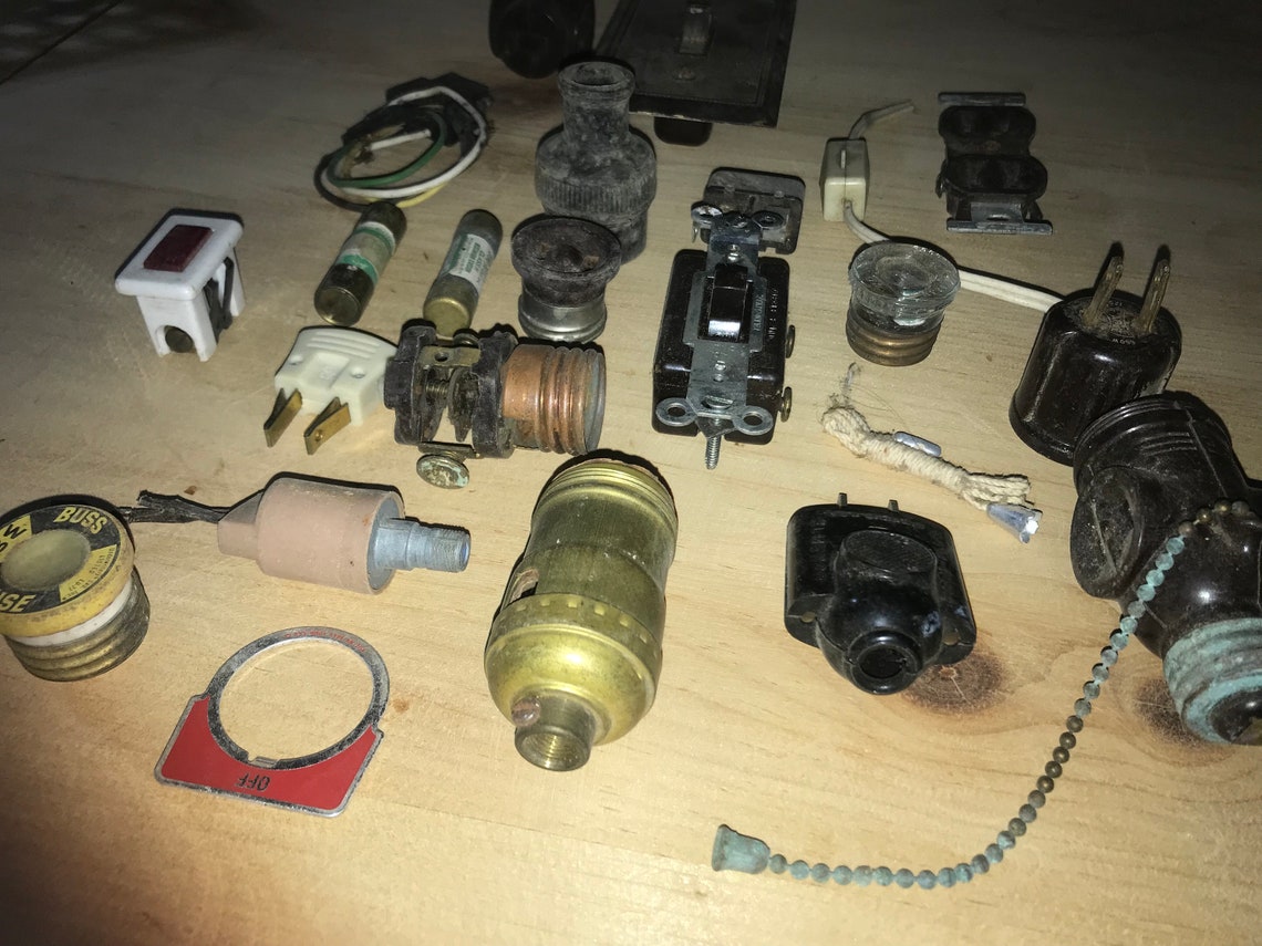 Vintage Electrical Lot Old Lamp Parts Vintage Junk Drawer Lot Electric ...