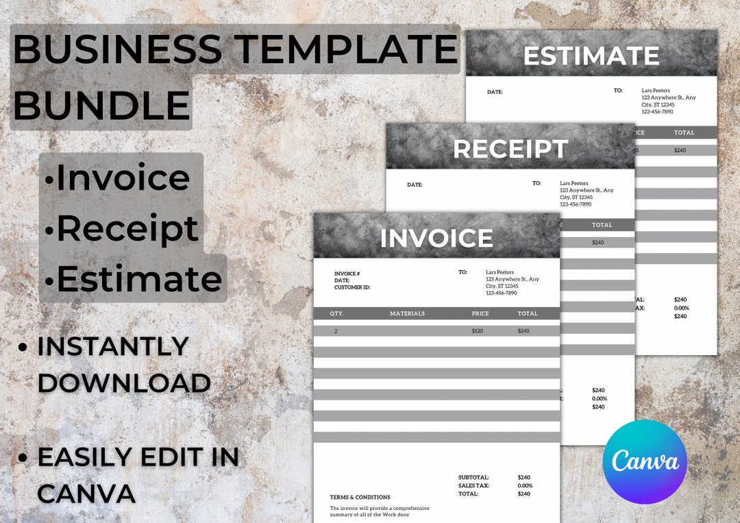 Buy Invoice Template PDF Small Business Receipt Template Canva Editable ...