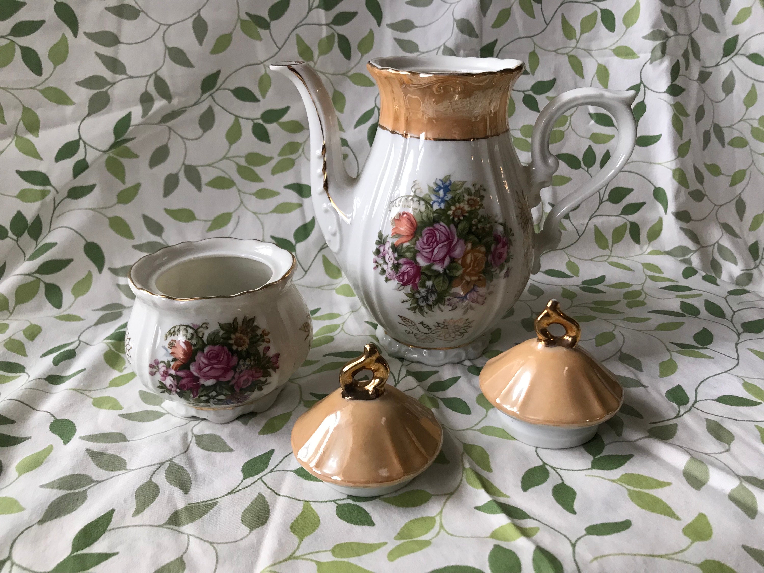 Vintage Japanese Tea Set Cottagecore Teapot Floral and Gold Teapot and ...