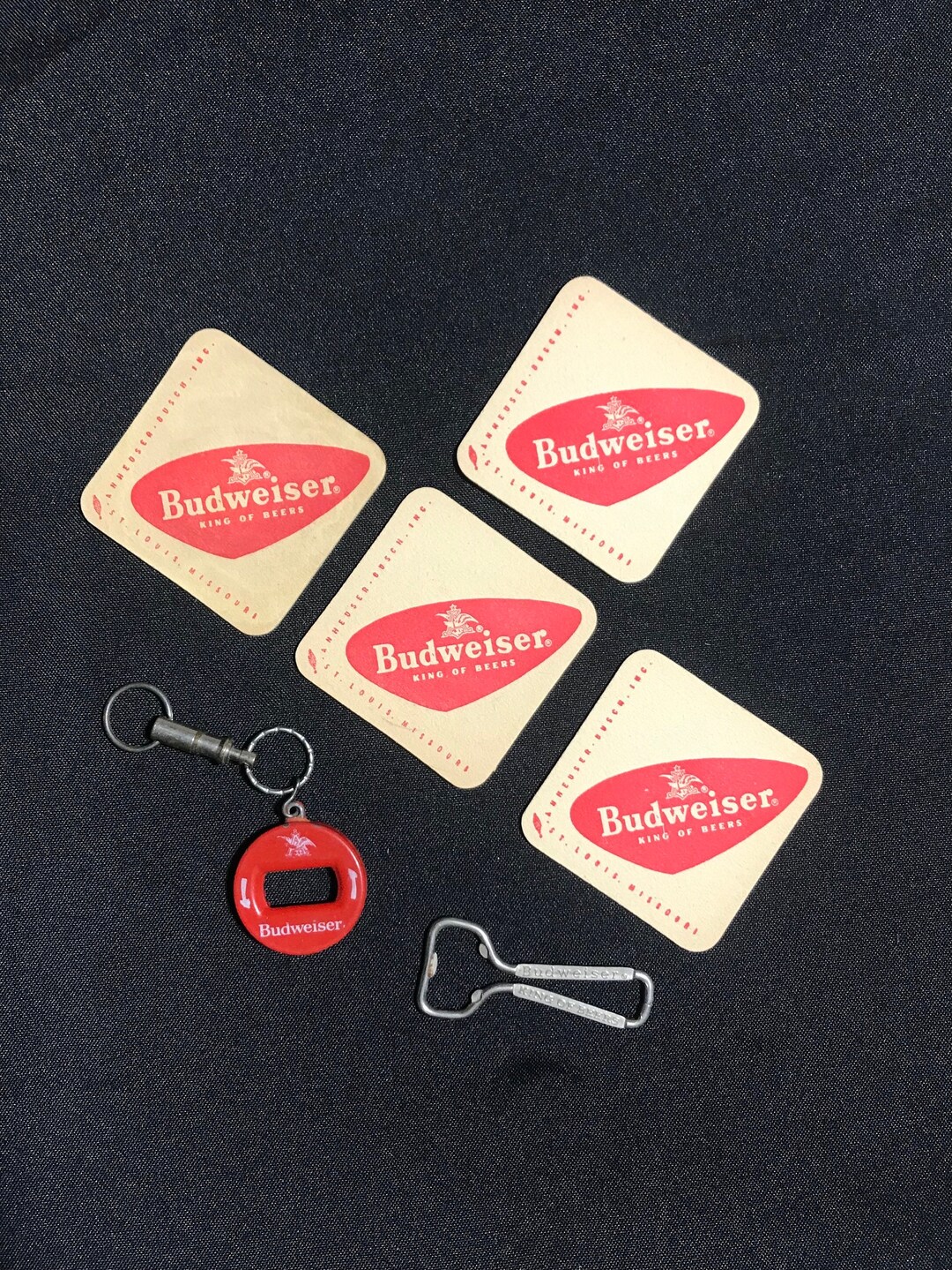 Vintage Beer Collectibles Budweiser Bottle Opener Set of Beer Coasters ...