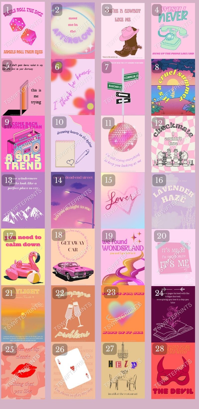 Taylor Swift Lyric PHYSICAL Prints Quality Cardstock Color Prints ...