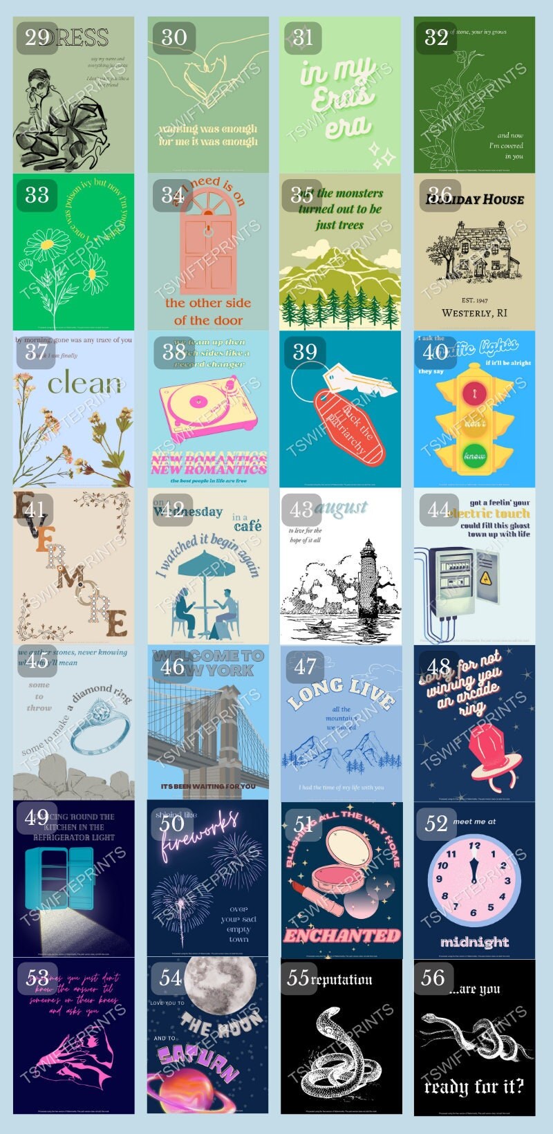 Taylor Swift Lyric PHYSICAL Prints Quality Cardstock Color Prints ...