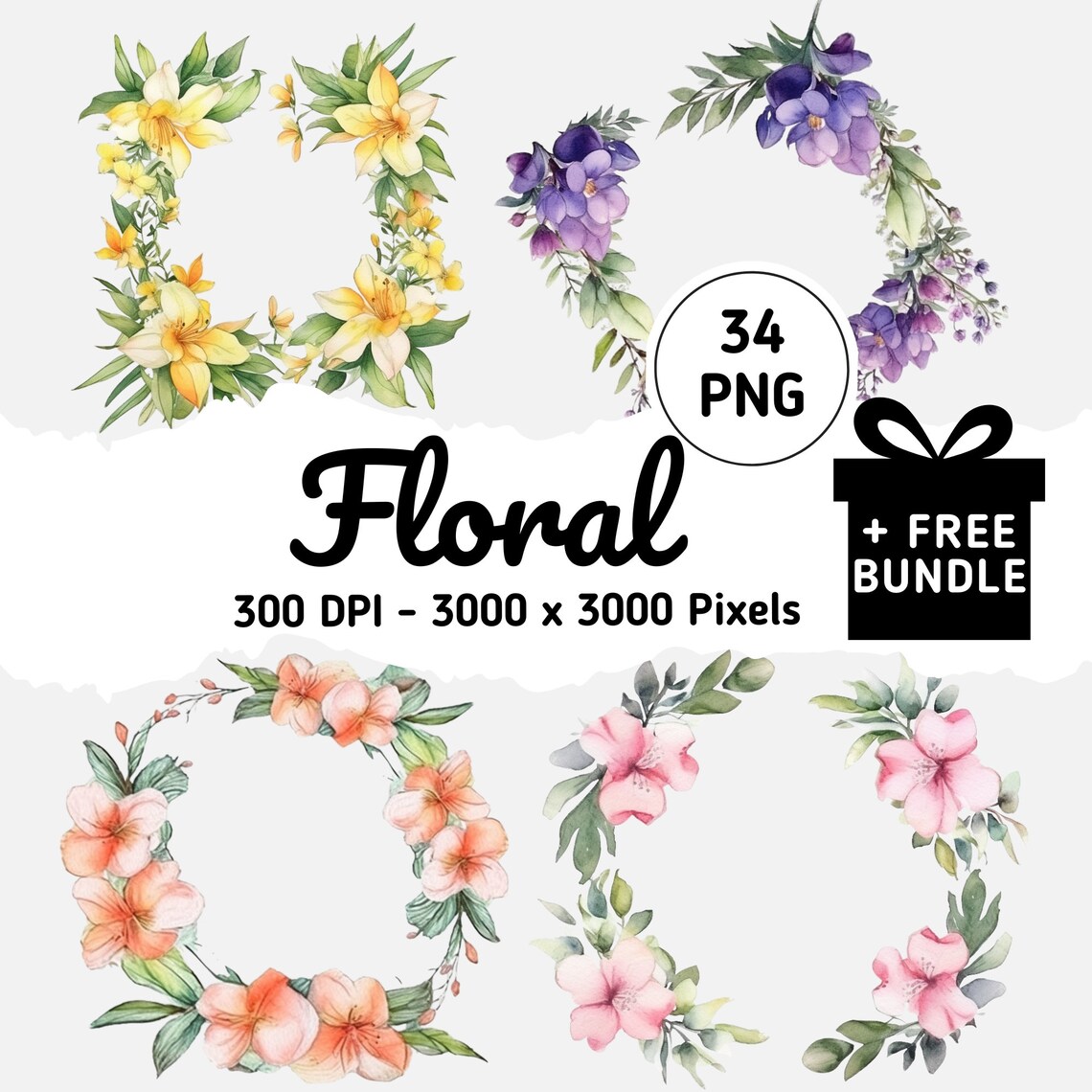 Floral Border Clipart Collection, 34 High Quality Designs, Leaves and ...