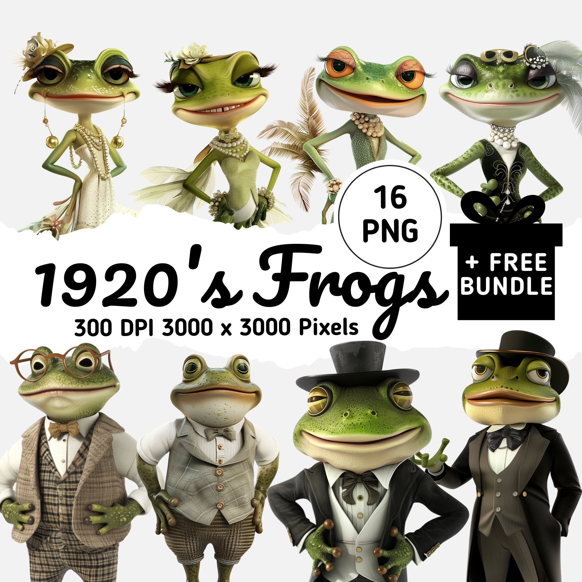 1920s Flapper Frogs Clipart: Vintage Cartoon PNG (300dpi) - Etsy