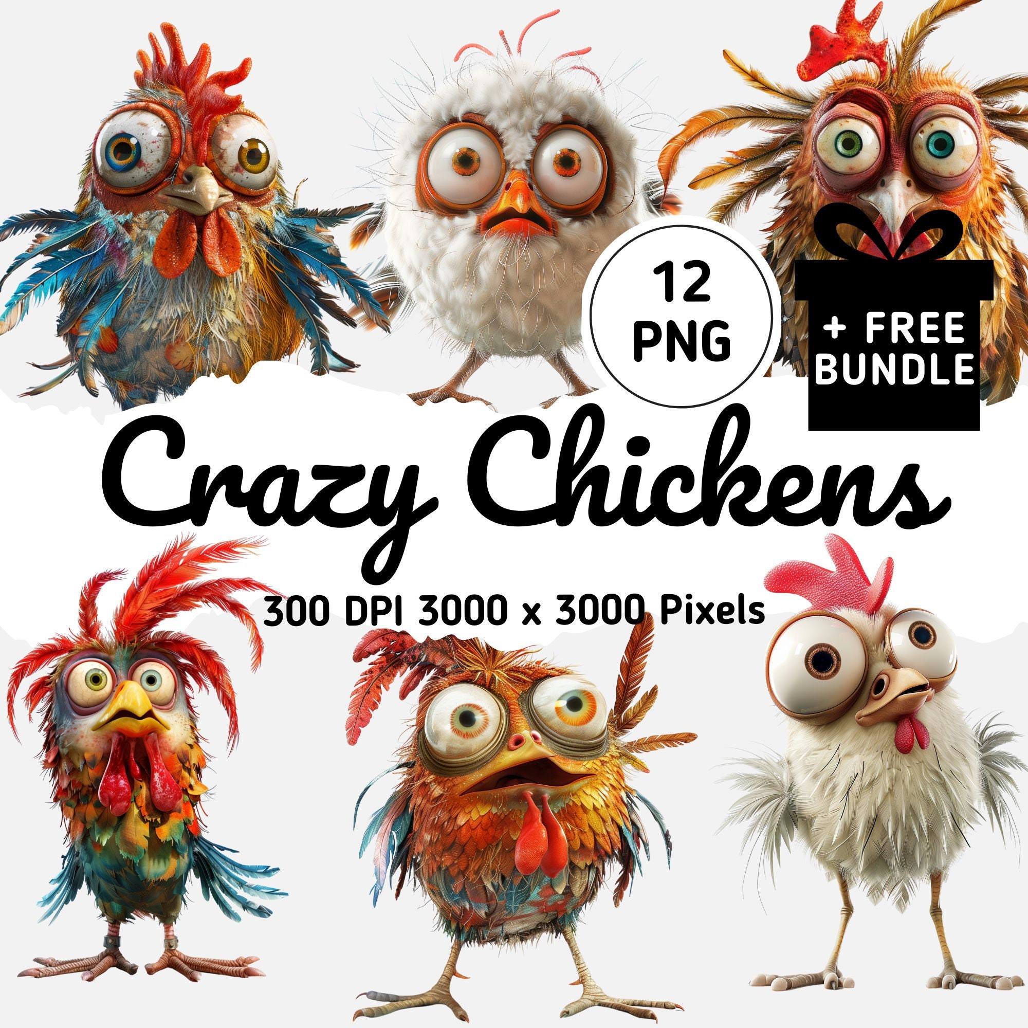 Funny Chicken Clipart Collection - 12 Crazy-looking Chickens With Messy ...