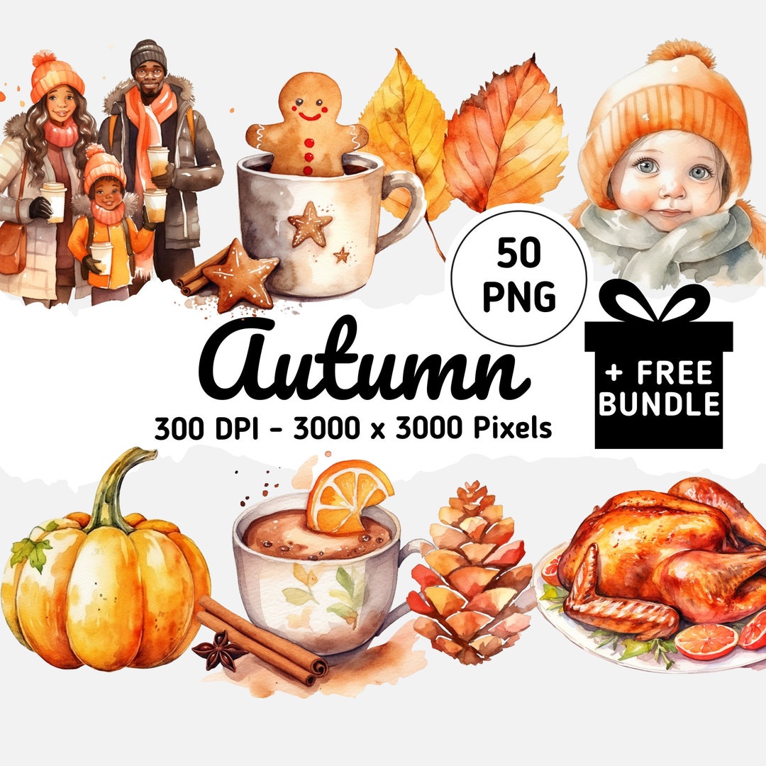 Autumn Clipart Mega Bundle, PNG Instant Download Clip Art for ...