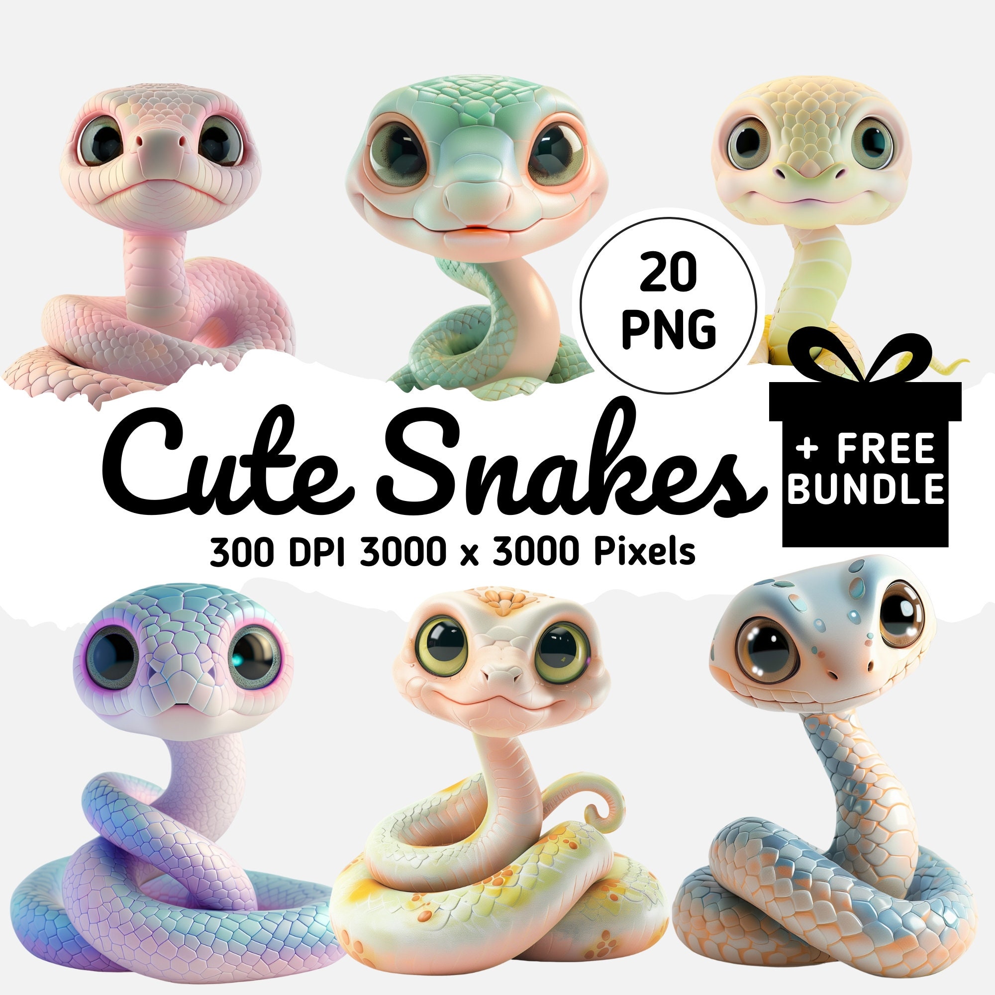 Colorful Snake Clipart Bundle: 20 Cute Snakes in Soft Pastel Tones ...