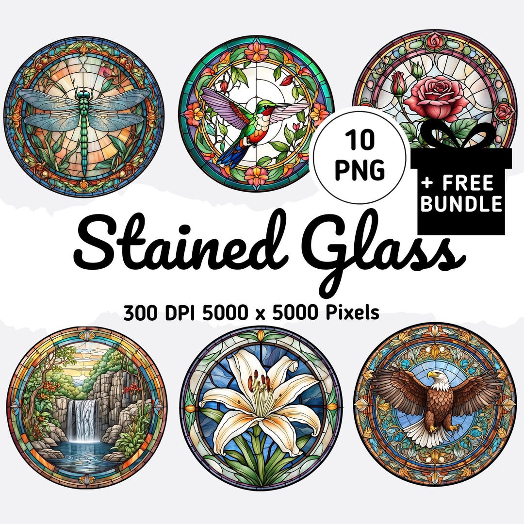 10 Stained Glass Window Clipart - Circle Designs With Flowers, Birds ...