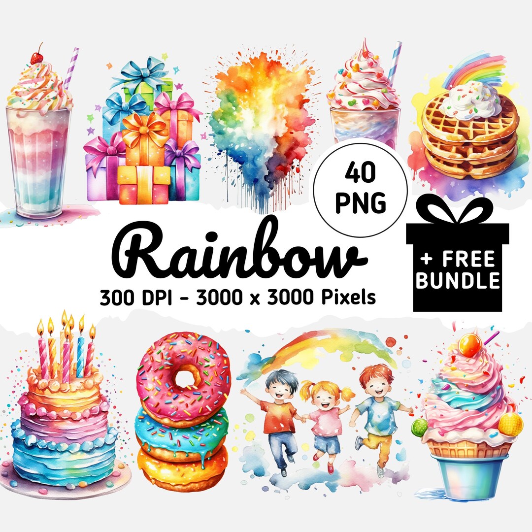 Rainbow Birthday Watercolor Clipart for Birthday Invites and Decor ...
