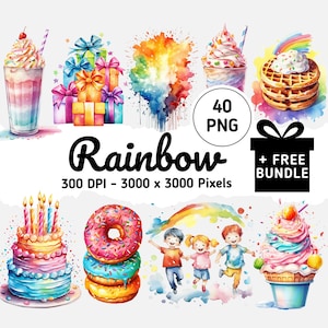 Rainbow Birthday Watercolor Clipart for Birthday Invites and Decor ...