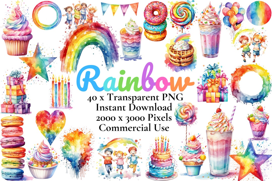 Rainbow Birthday Watercolor Clipart for Birthday Invites and Decor ...