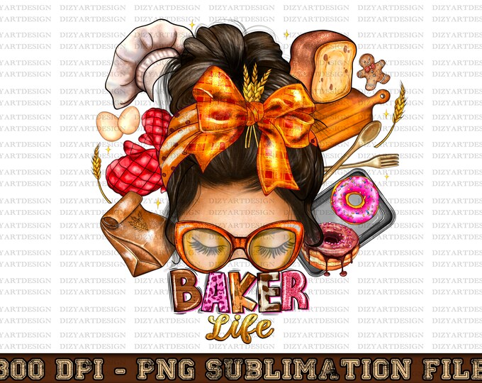 Messy Bun Baker Life Png Sublimation Design, Baker Life Messy Bun Png ...