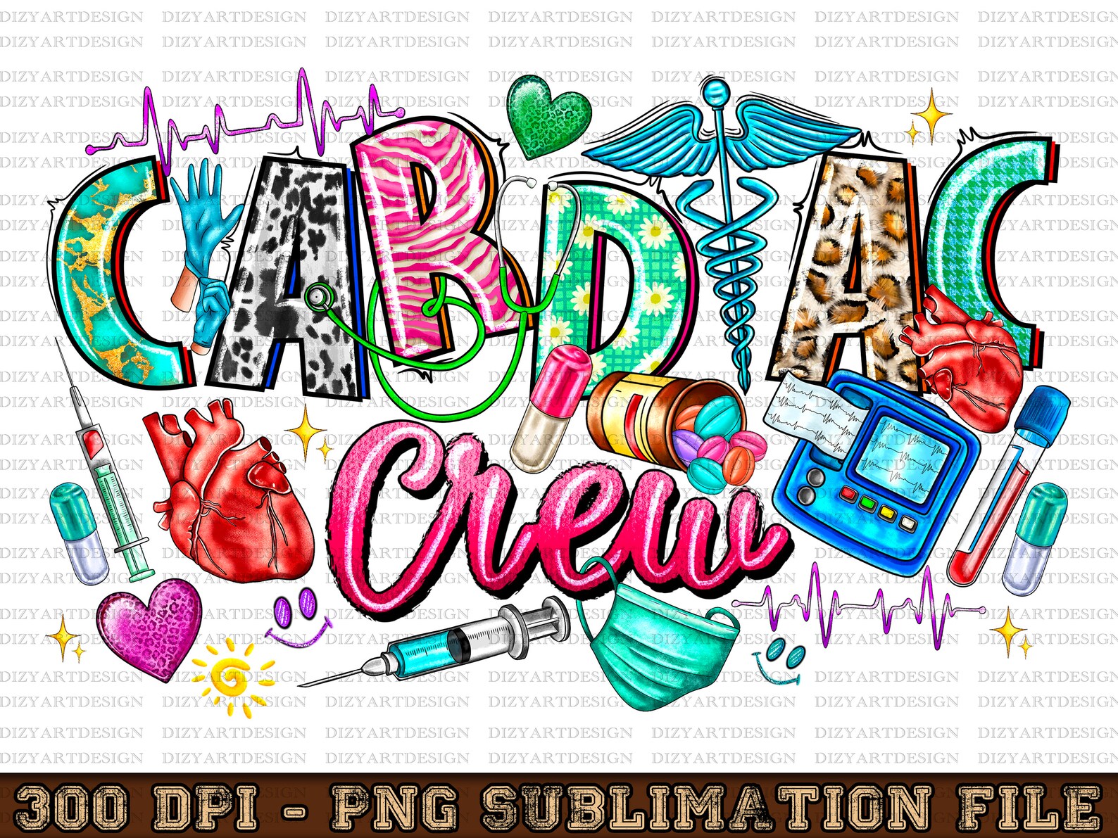 Cardiac Crew Png, Nurse Png, Vintage Nurse Png, Leopard Lettering ...