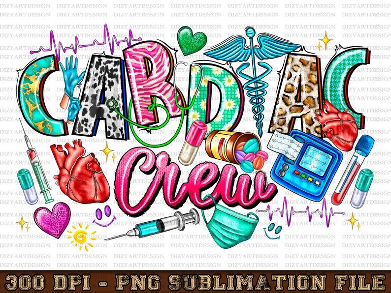Cardiac Crew Png, Nurse Png, Vintage Nurse Png, Leopard Lettering ...