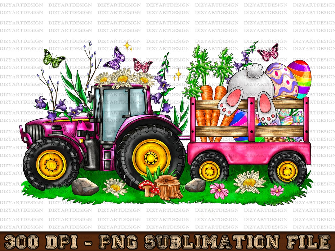 Easter Bunny Tractor Png, Sublimation Design Download, Easter Day Png ...