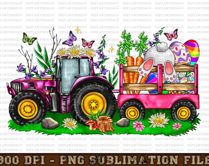 Easter Bunny Tractor Png, Sublimation Design Download, Easter Day Png ...