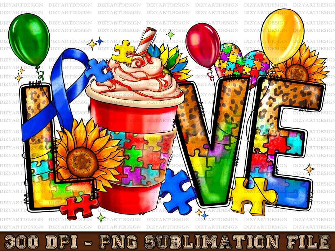 Autism Love Coffee Png Sublimation Design Download, Autism Awareness ...