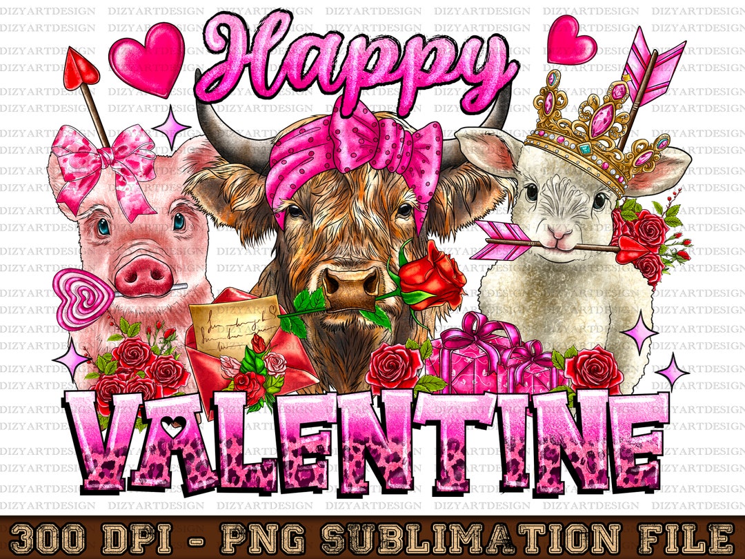 Valentine's Farm Animals Png Sublimation Design Download, Valentine's ...