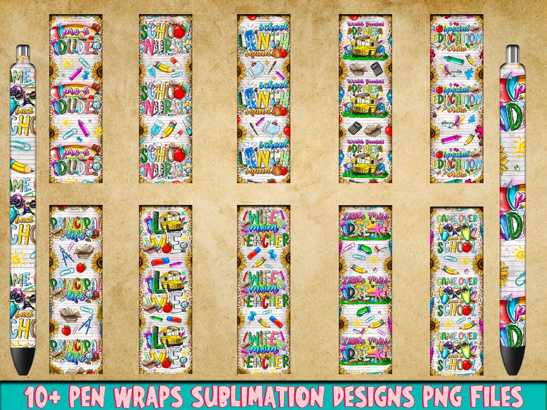 10 + Pen Wraps Bundle Png, Sublimation Design Download, Teacher Png ...
