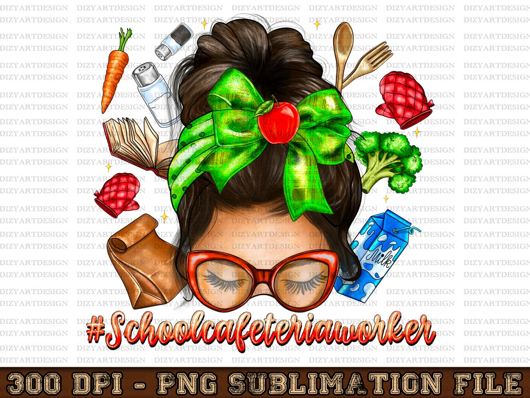 Messy Bun School Cafeteria Worker Png Sublimation Design, Western Art ...
