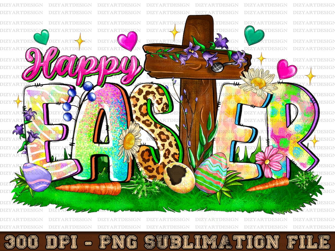 Happy Easter Cross Png, Happy Easter With Cross Png Sublimation Design ...