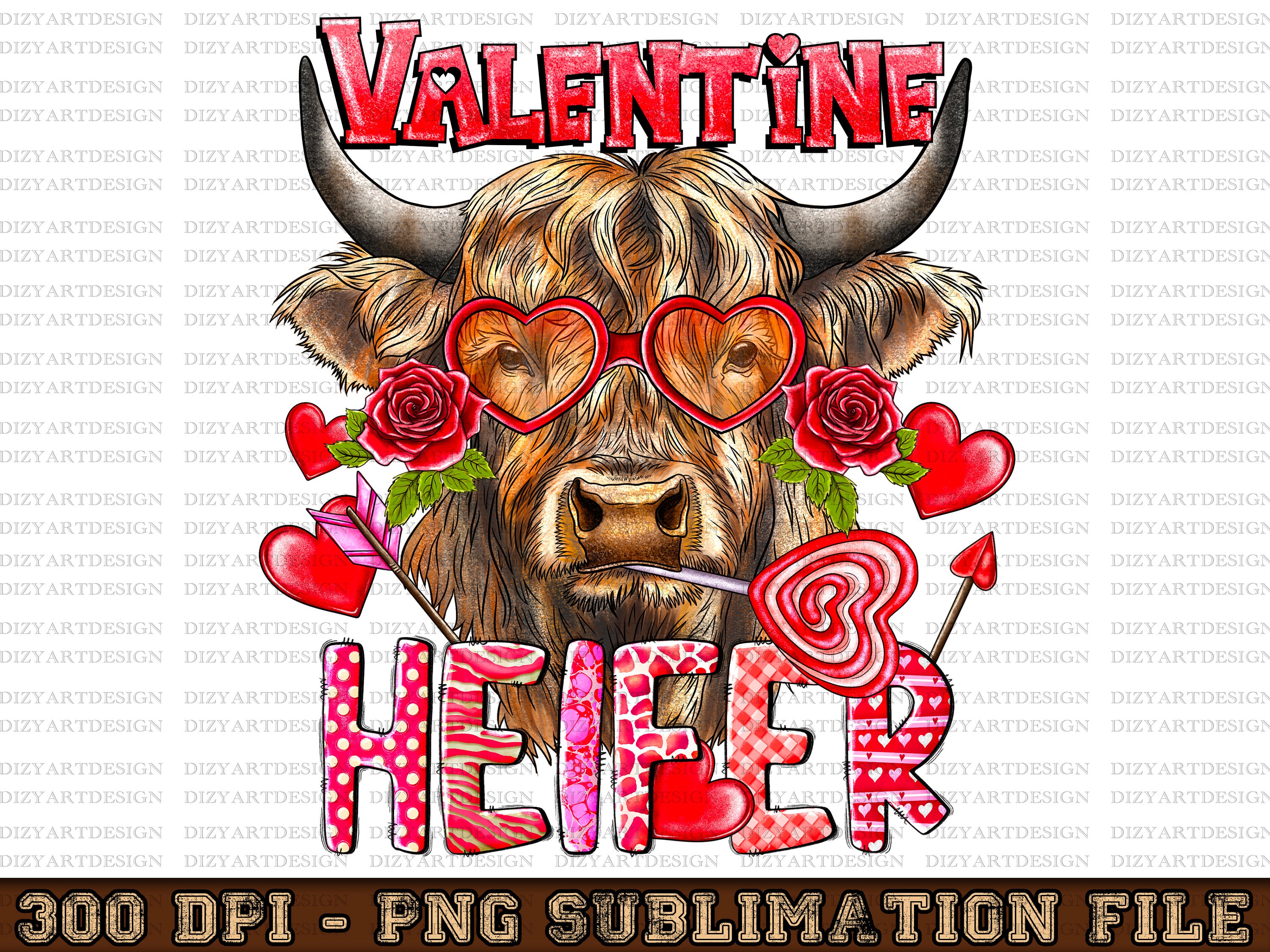 Valentine Heifer Cow Png Sublimation Design Download, Valentine's Day ...