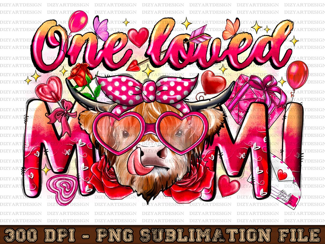 One Loved Mimi Cow Png Sublimation Design Download, Happy Valentine's ...