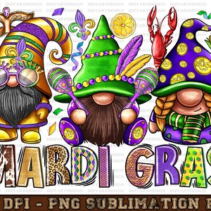 Mardi Gras Gnomies Png Sublimation Design Download, Happy Mardi Gras ...