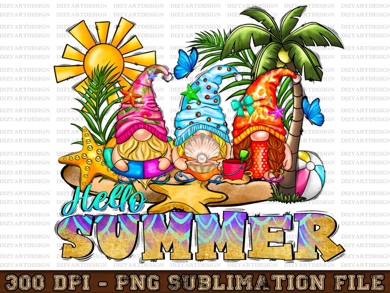 Hello Summer Png Sublimation Design, Summer Gnomies, Gnome Png, Hello ...